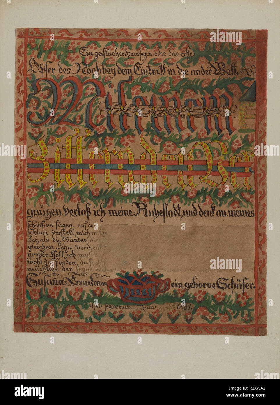 Pa. German Death Certificate. Dated: c. 1937. Dimensions: overall: 38.2 ...
