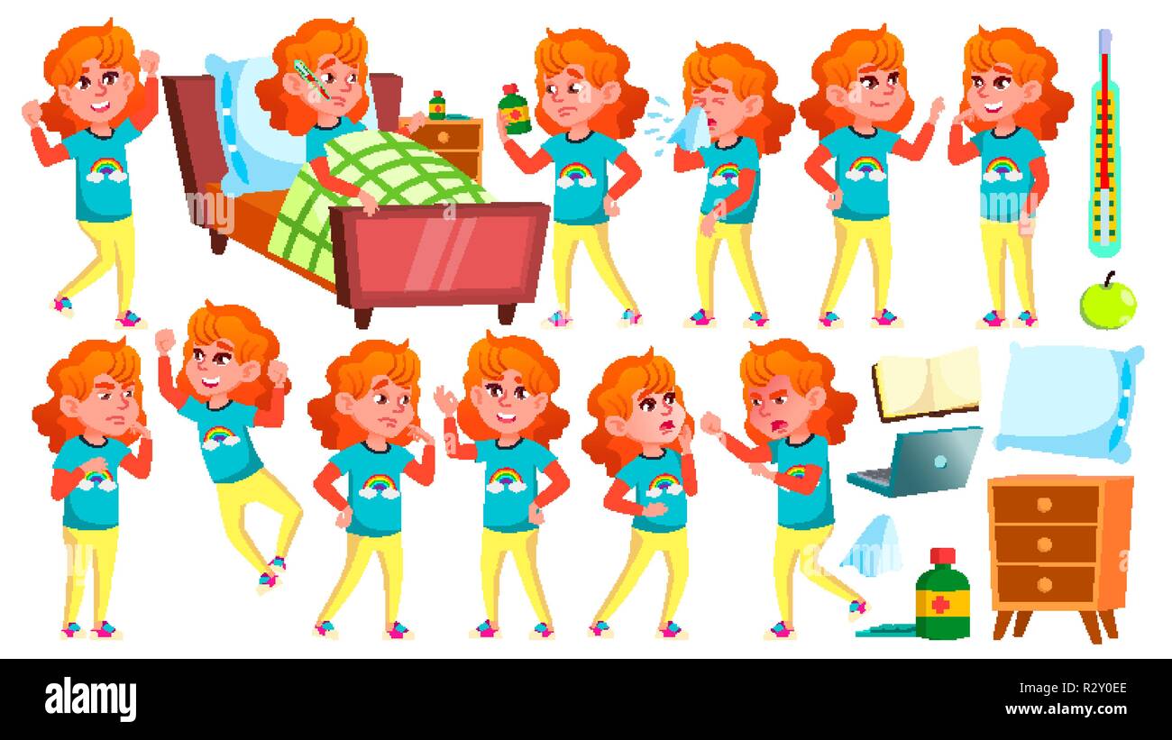 Sick Girl Schoolgirl Vector. Ill Child. For Advertising, Placard, Print ...