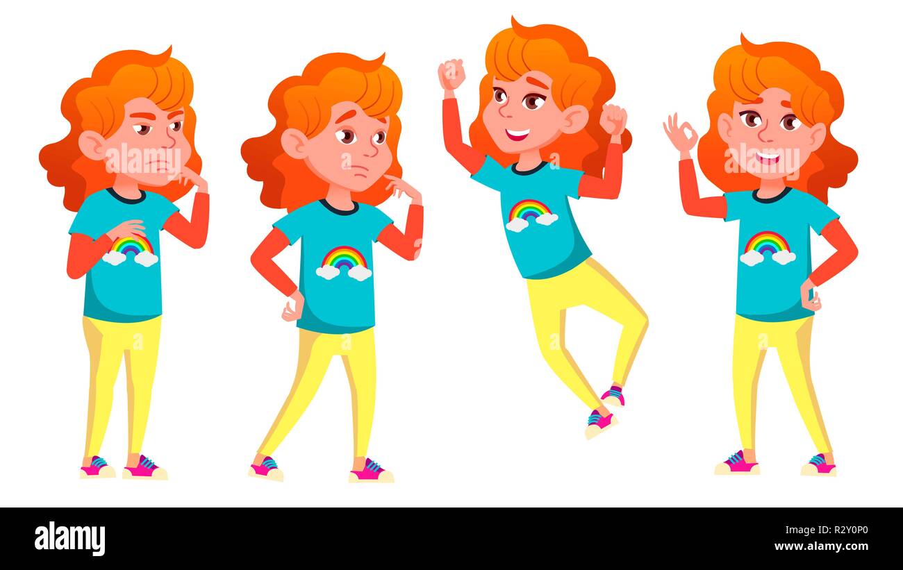 Girl Poses Set Vector. High School Child. For Advertising, Booklet ...