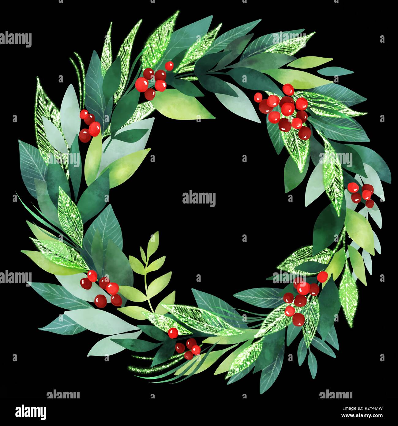 Christmas wreath leaves and red berry Stock Photo - Alamy