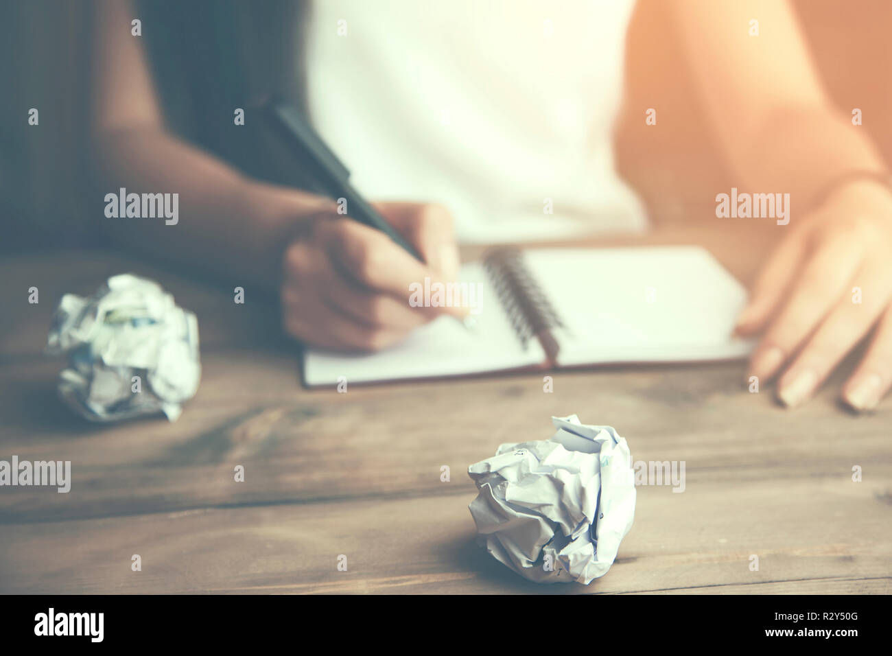 female hand take notes with a pen in a notebook Stock Photo - Alamy