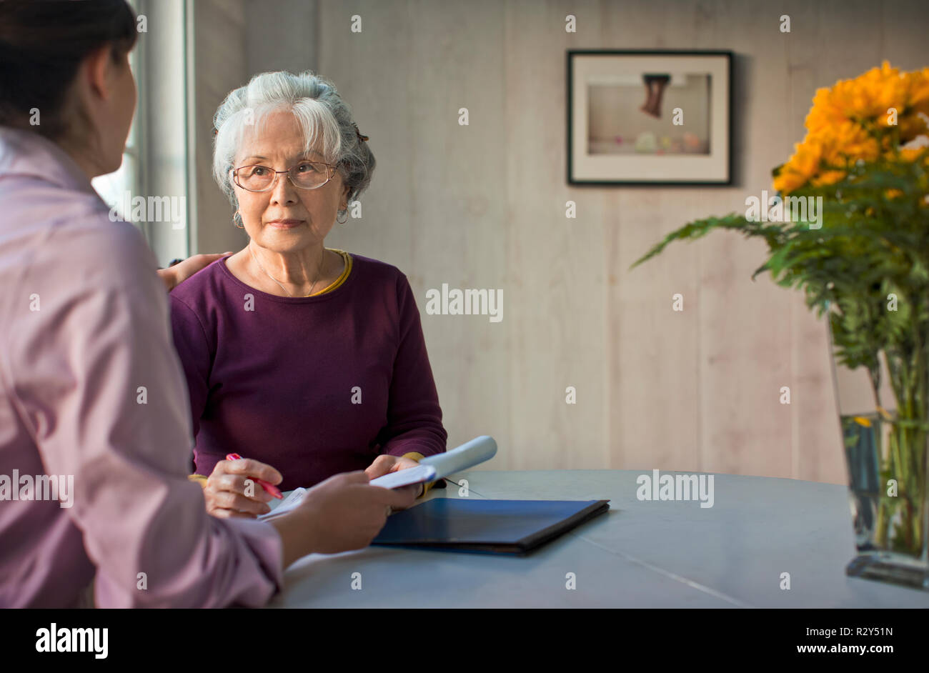 Elderly woman grey hair writing hi-res stock photography and images - Alamy