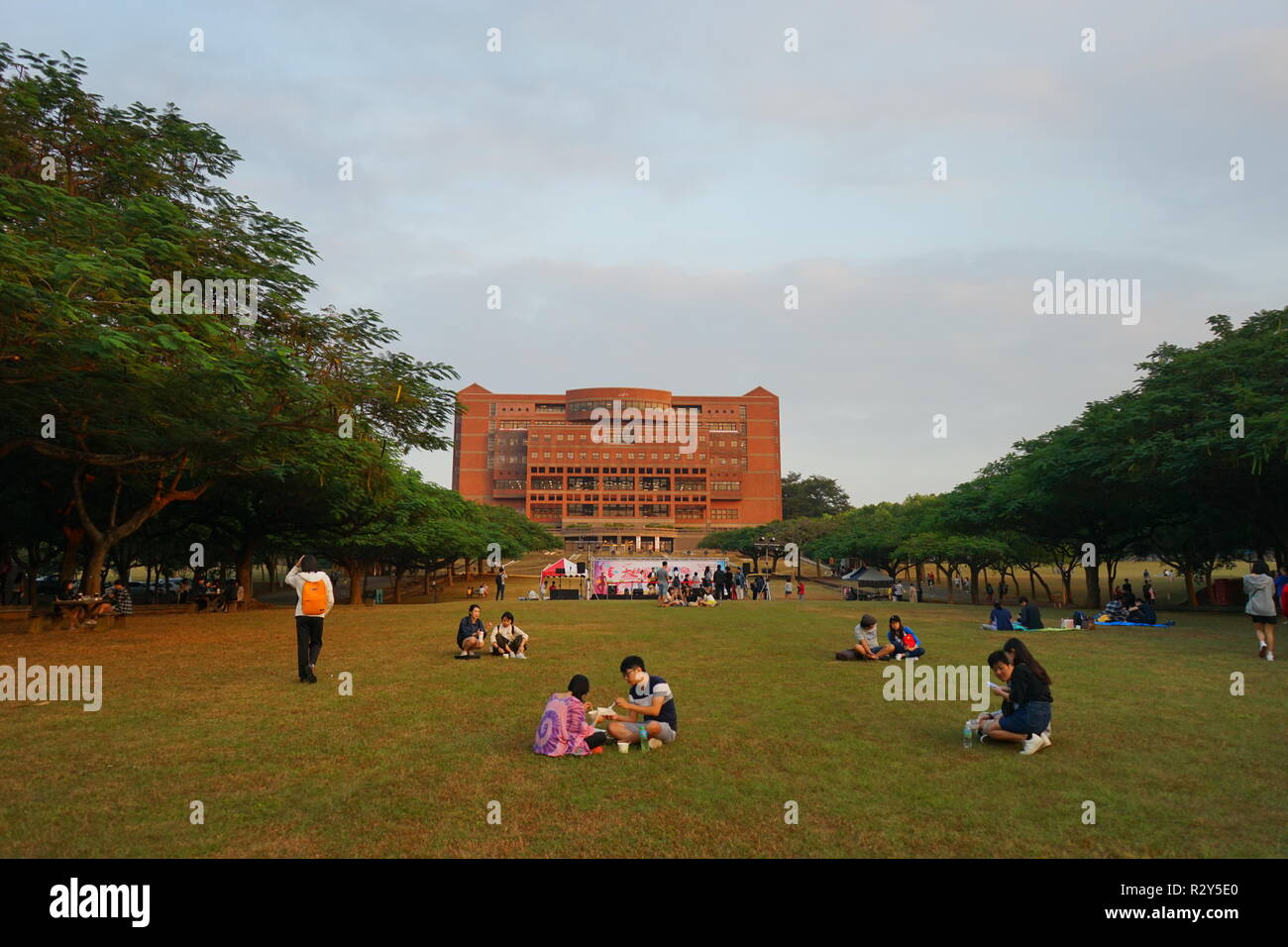 Large lawn behind the library of National Chung Cheng University Stock ...