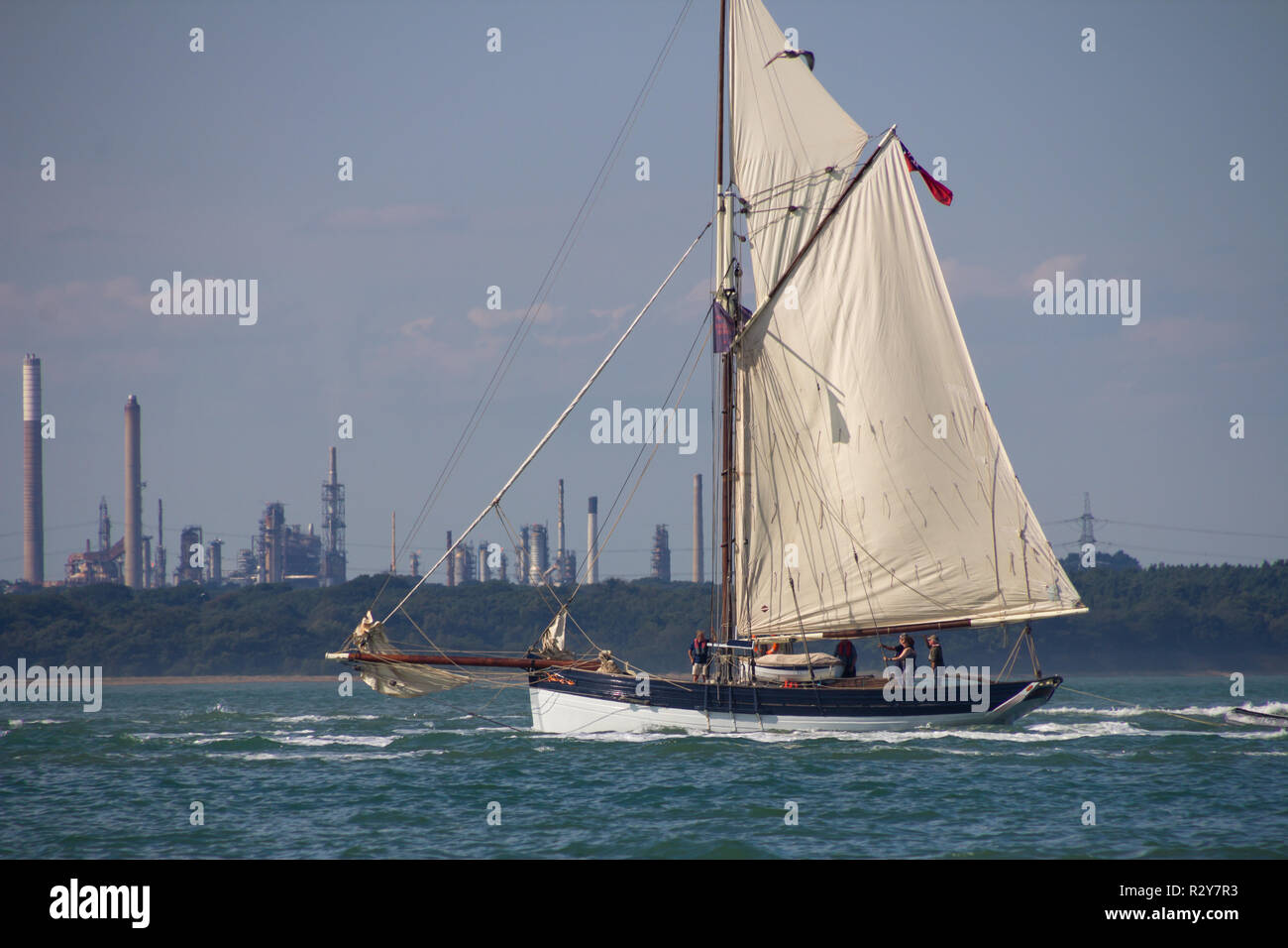 Gaff Rigged Ship, The Solent off Cowes, Isle of Wight, UK Stock Photo ...