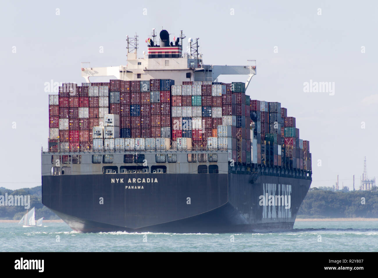 Large Container Ship in The Solent off Cowes, Isle of Wight, UK Stock ...