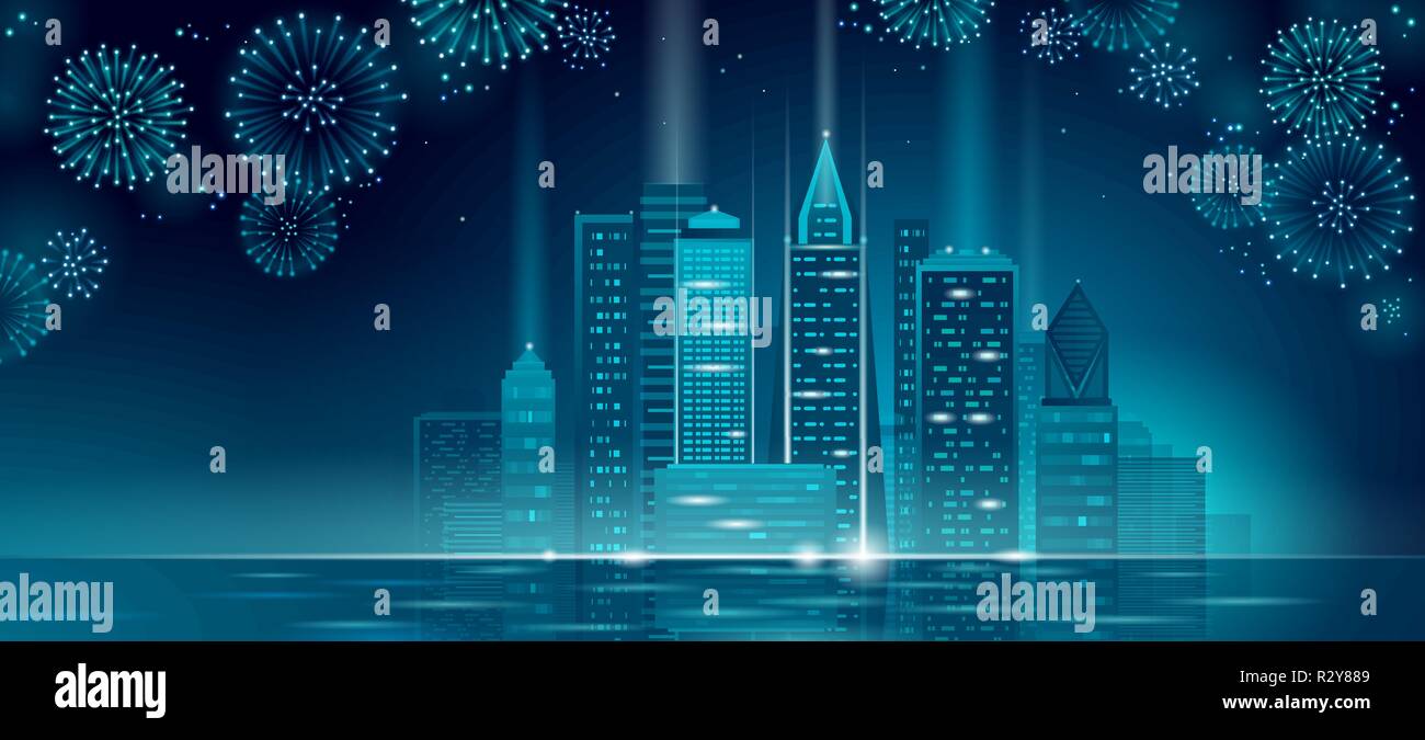 Modern skyscraper holiday Christmas cityscape. New Year 3D polygonal ...