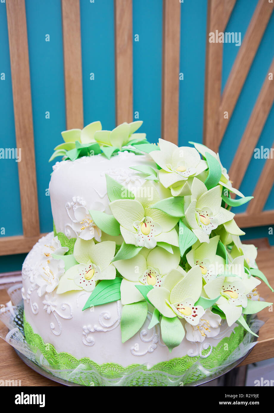 Wedding loaf. A tall beautiful loaf decorated with flowers, designed ...