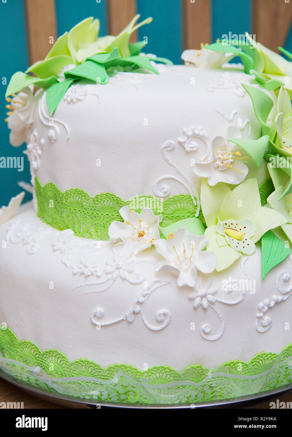 Wedding loaf. A tall beautiful loaf decorated with flowers, designed ...