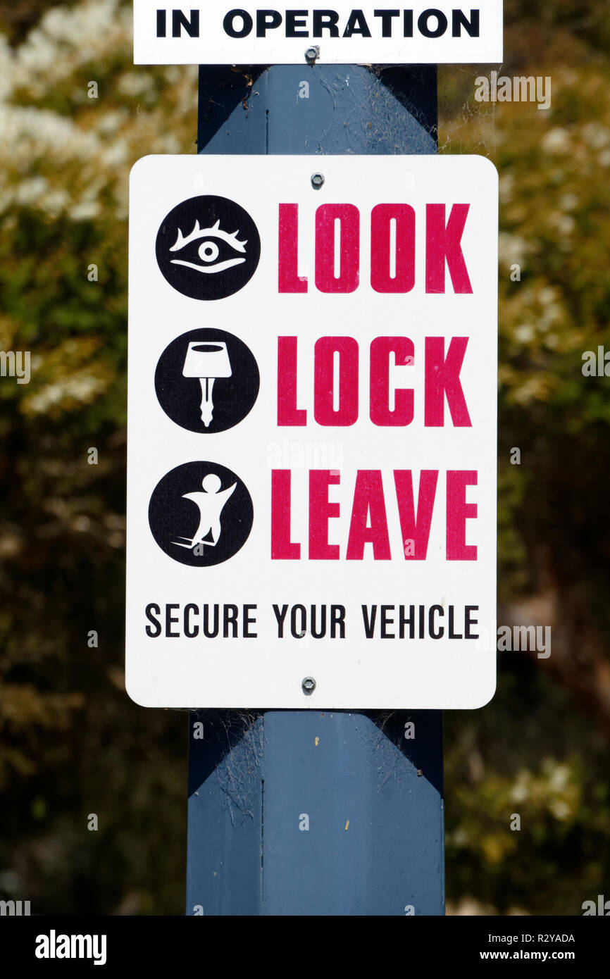 Car park security sign, Perth, Western Australia Stock Photo - Alamy