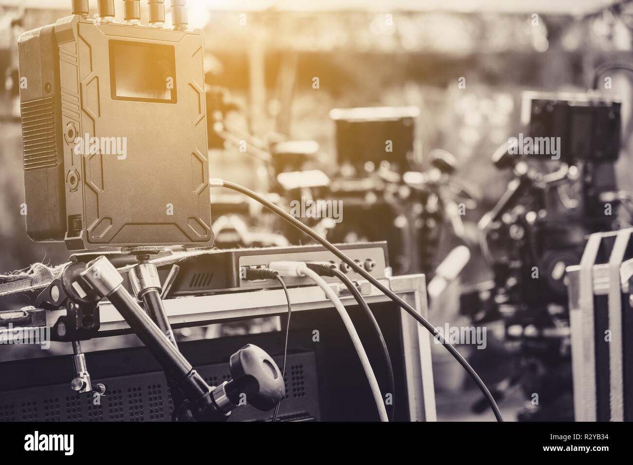 Professional camera equipment background Stock Photo - Alamy
