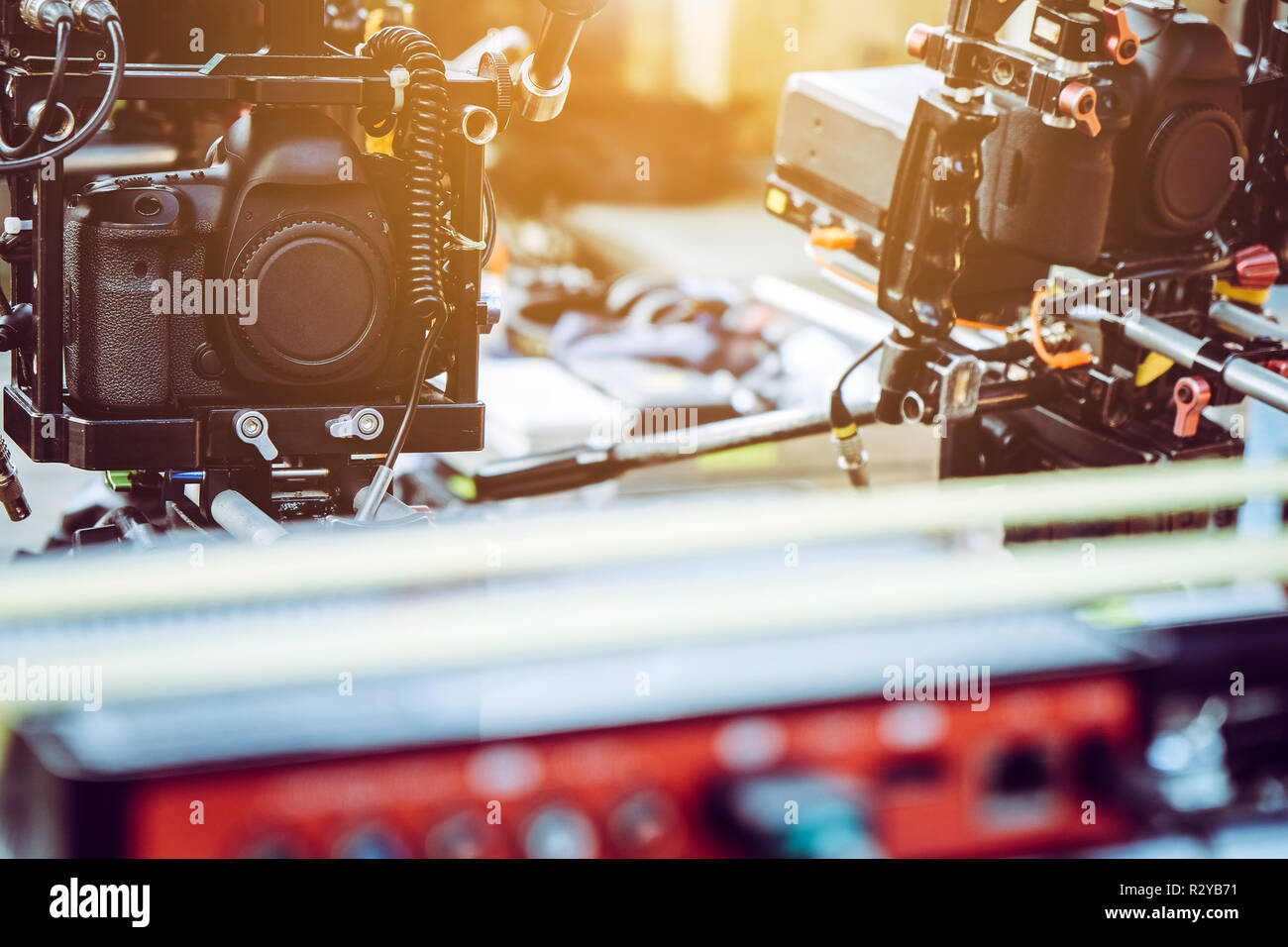 Professional camera equipment background Stock Photo - Alamy