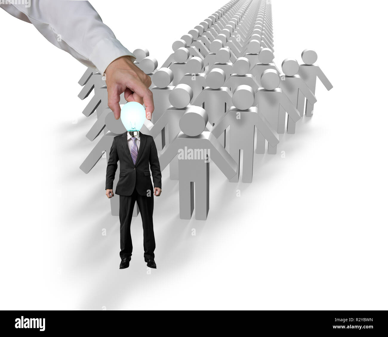 Putting lamp head man in first position of arrow shape group Stock ...