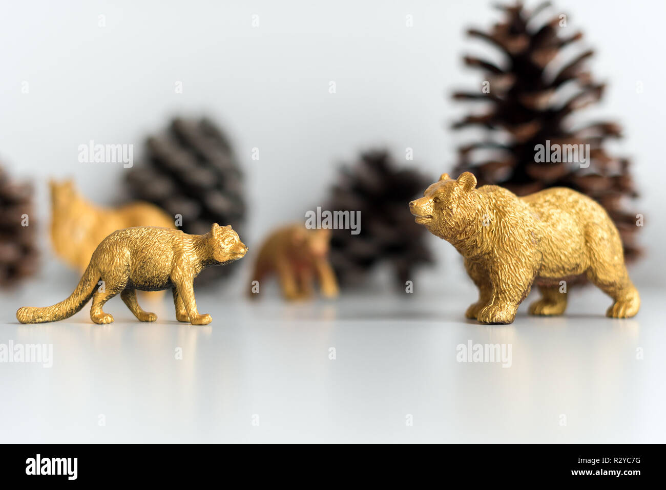 Golden Christmas decorations, marten and bear figures, models toys ...