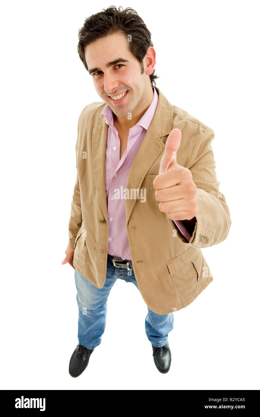 happy young man going thumb up, isolated on white background Stock ...