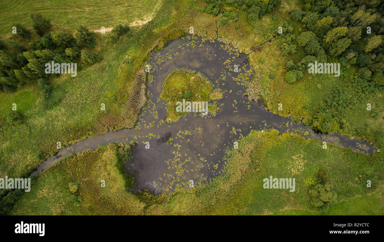 Drone view of river and swamp Stock Photo - Alamy