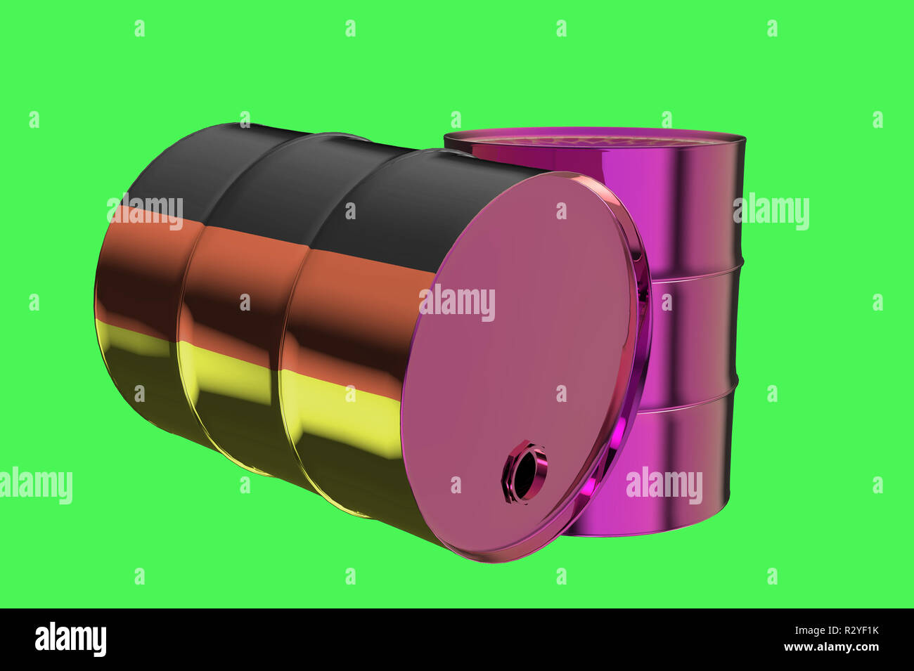 Two Metal Industrial Oil Barrels with German flag 3D rendering isolated ...