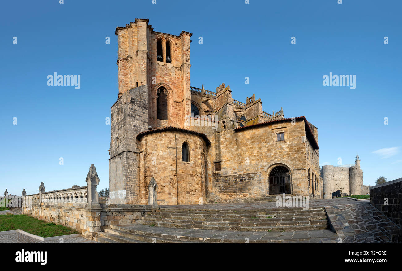 Santa Maria de la Asuncion church at Castro Urdiales panoramic view ...