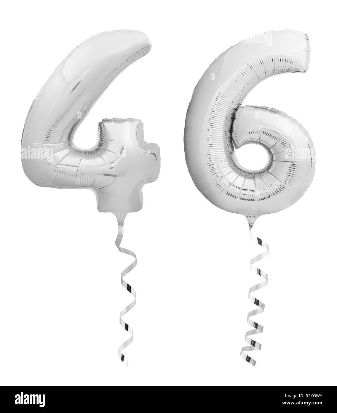 Silver chrome forty six 46 made of inflatable balloon with ribbon on ...
