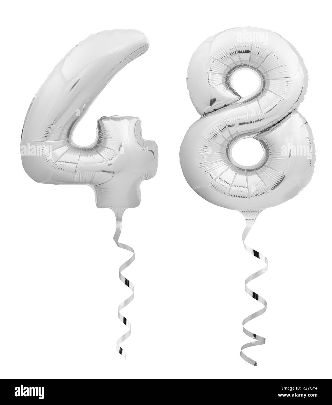 Silver chrome forty eight 48 made of inflatable balloon with ribbon on ...