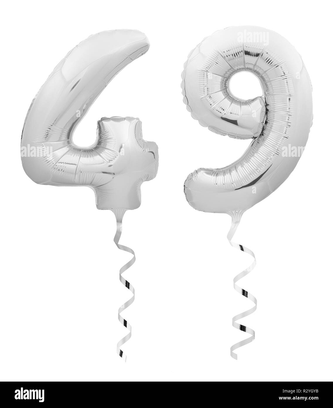 Silver chrome forty nine 49 made of inflatable balloon with ribbon on ...