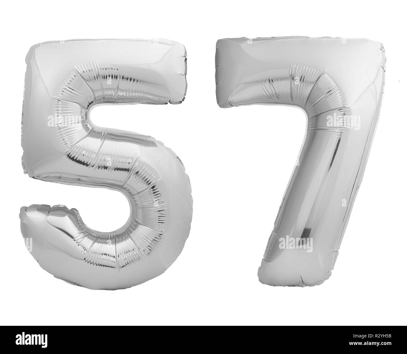 Silver number57 fifty seven made of inflatable balloon Stock Photo - Alamy