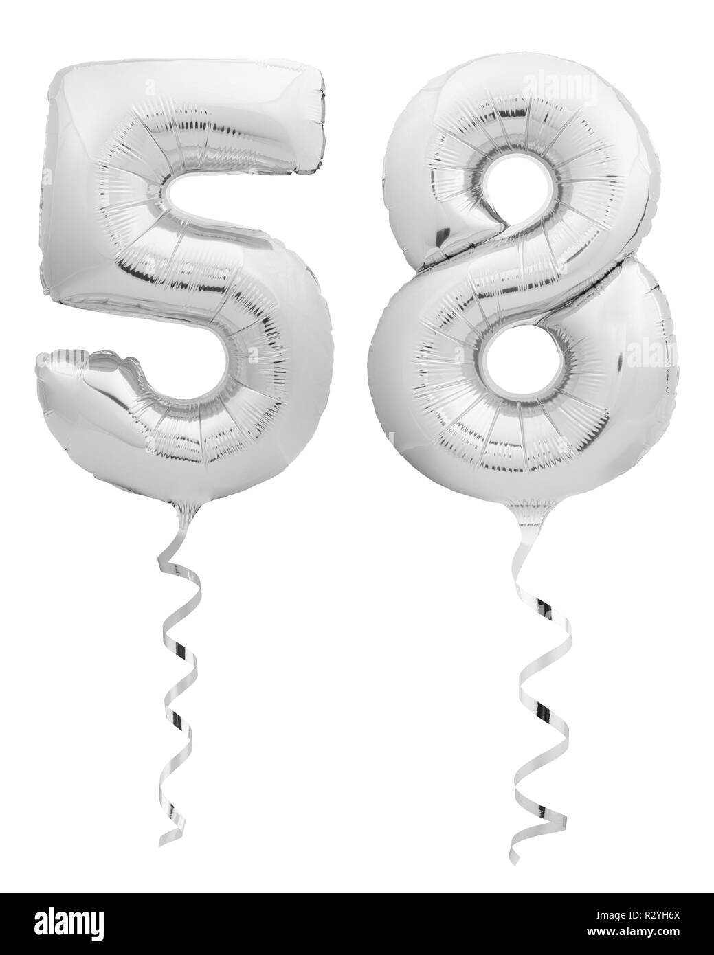 Silver chrome fifty eight 58 made of inflatable balloon with ribbon on ...