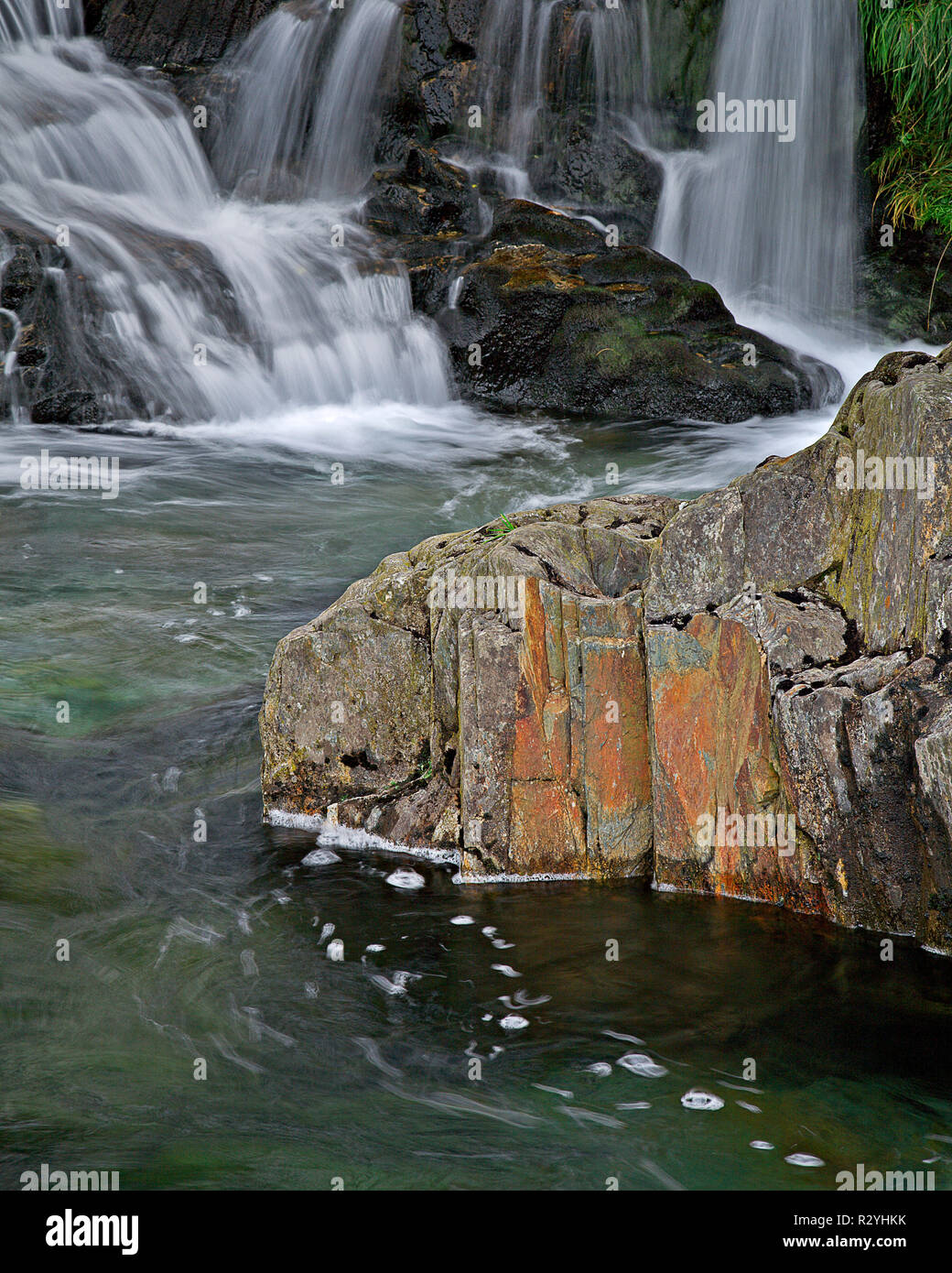 Waterfall and rocks in the Snowdonia National Park, North Wales Stock ...