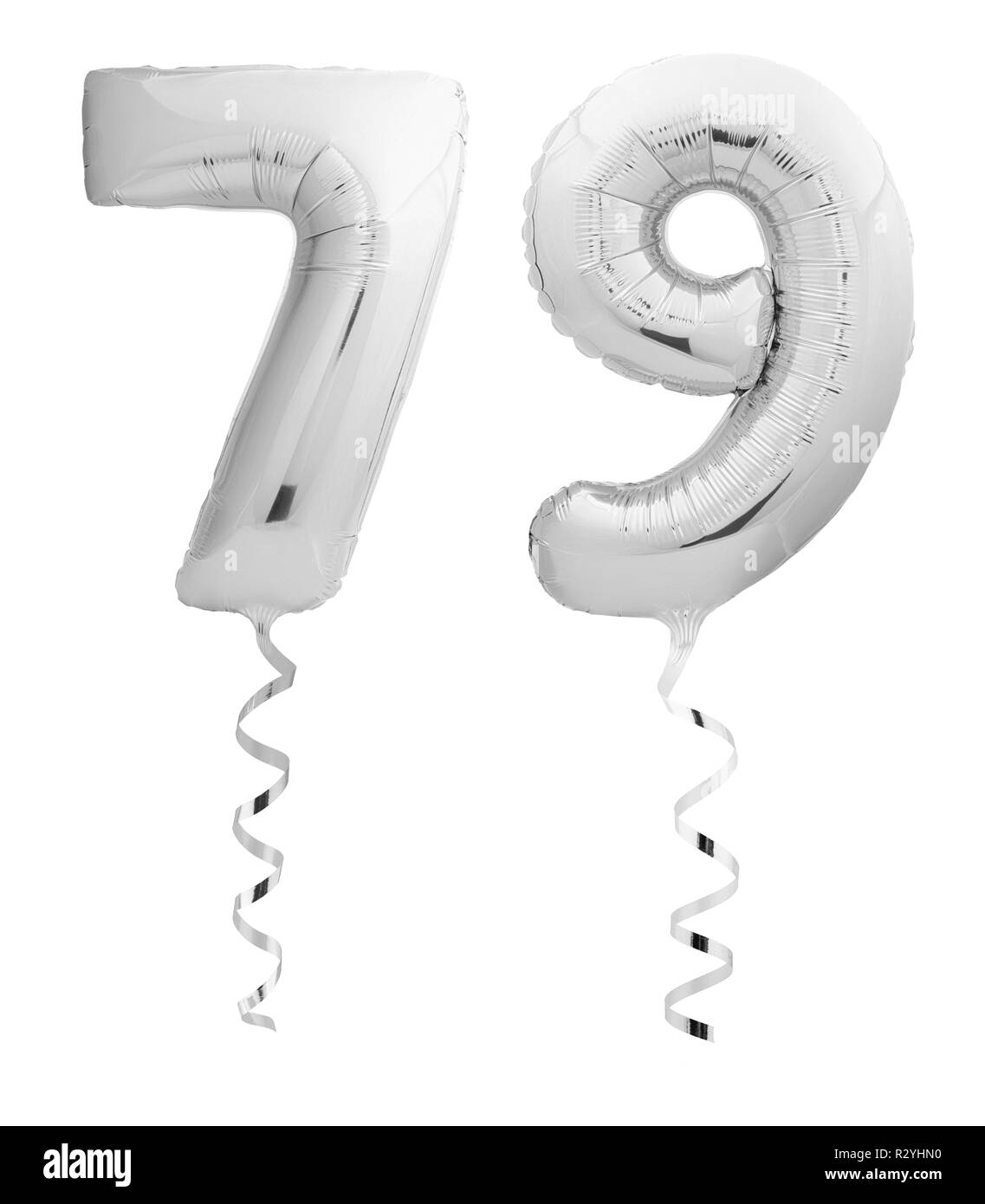 Silver chrome number seventy nine 79 made of inflatable balloon with ...