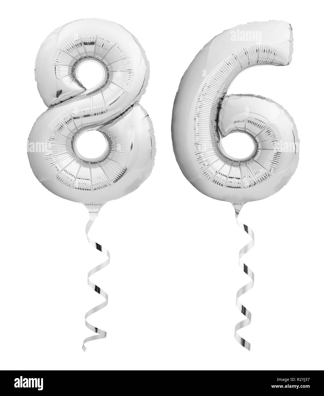 Silver chrome number eighty six 86 made of inflatable balloon with ...