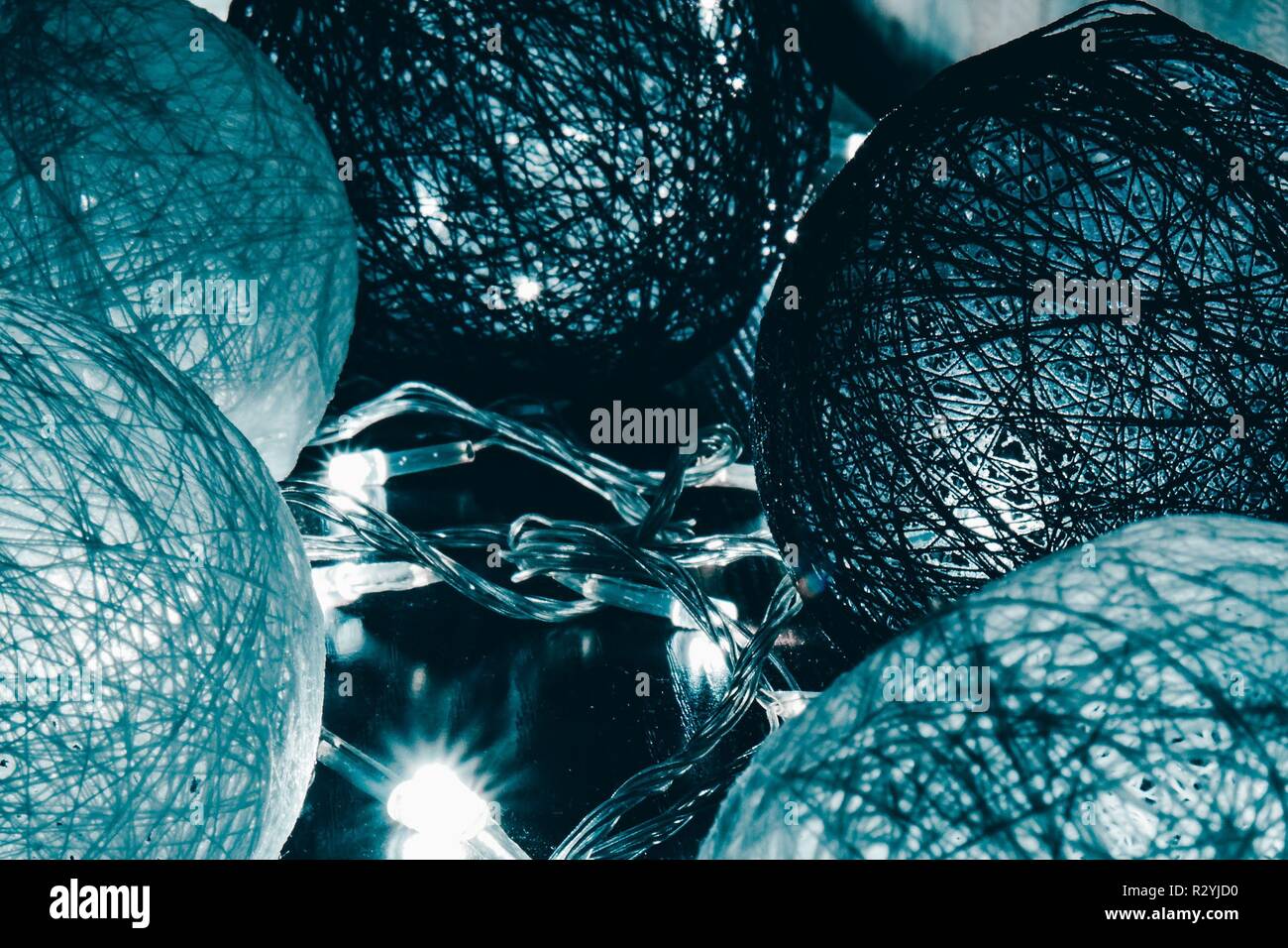 Christmas cold lights on a wooden table to be used as background Stock ...