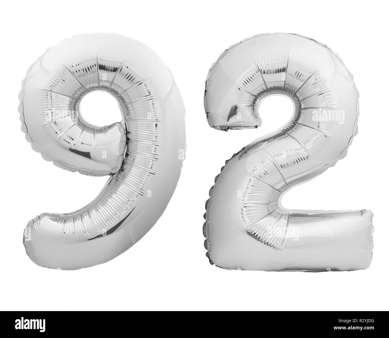 Silver chrome number number 92 ninety two made of inflatable balloon on ...
