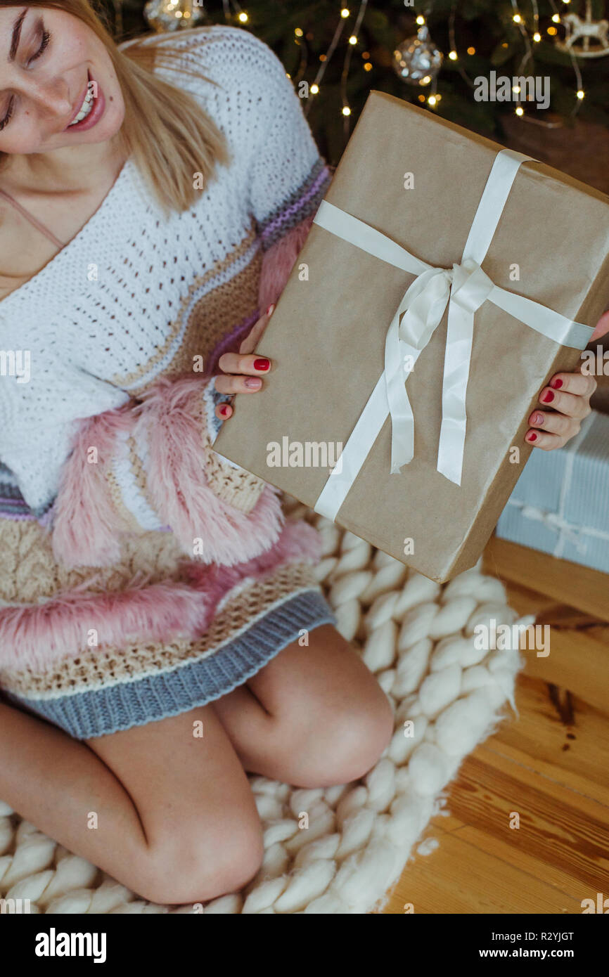 Christmas gift present opening festive hi-res stock photography and ...