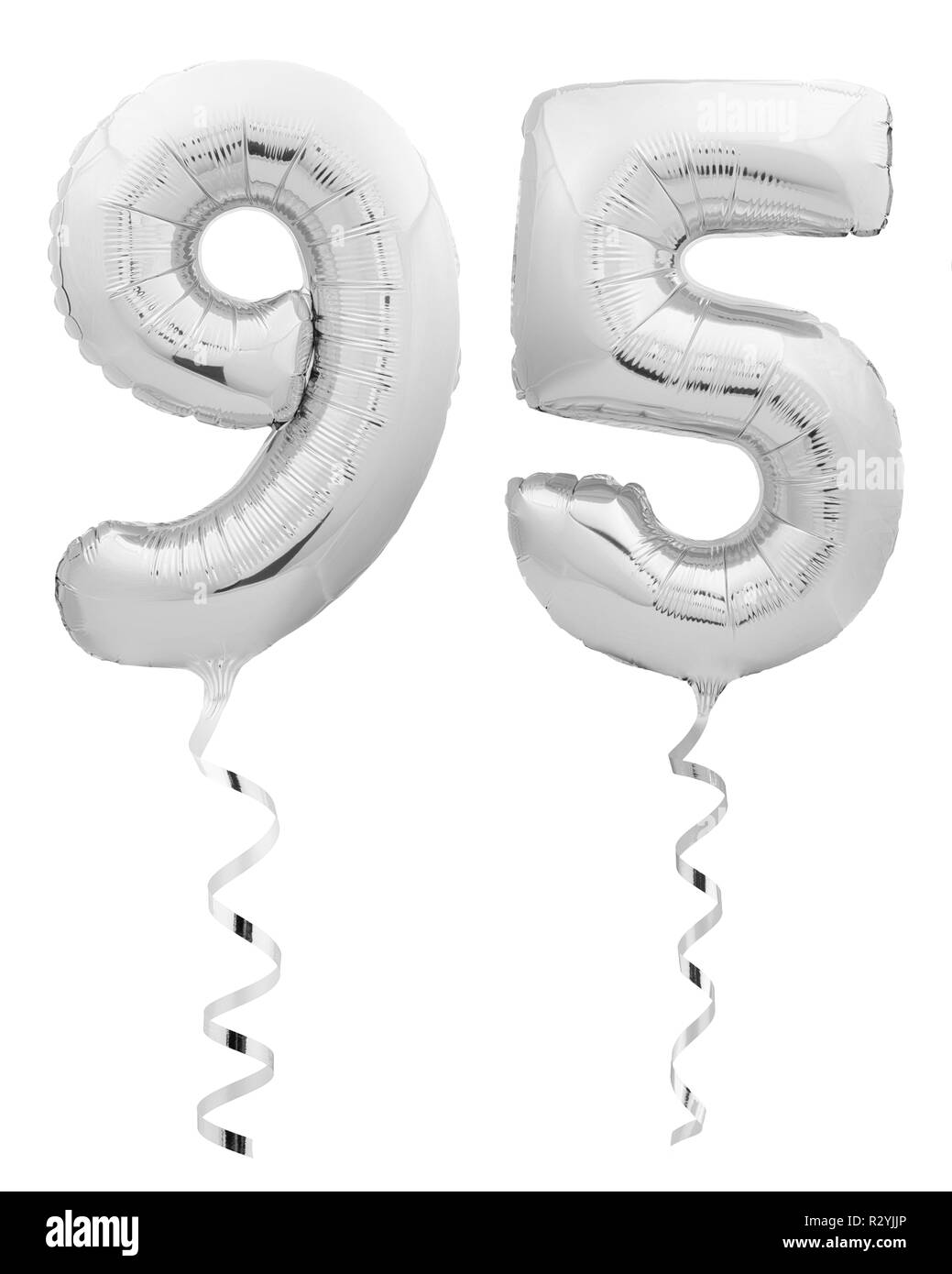 Silver chrome number ninety five 95 made of inflatable balloon with ...