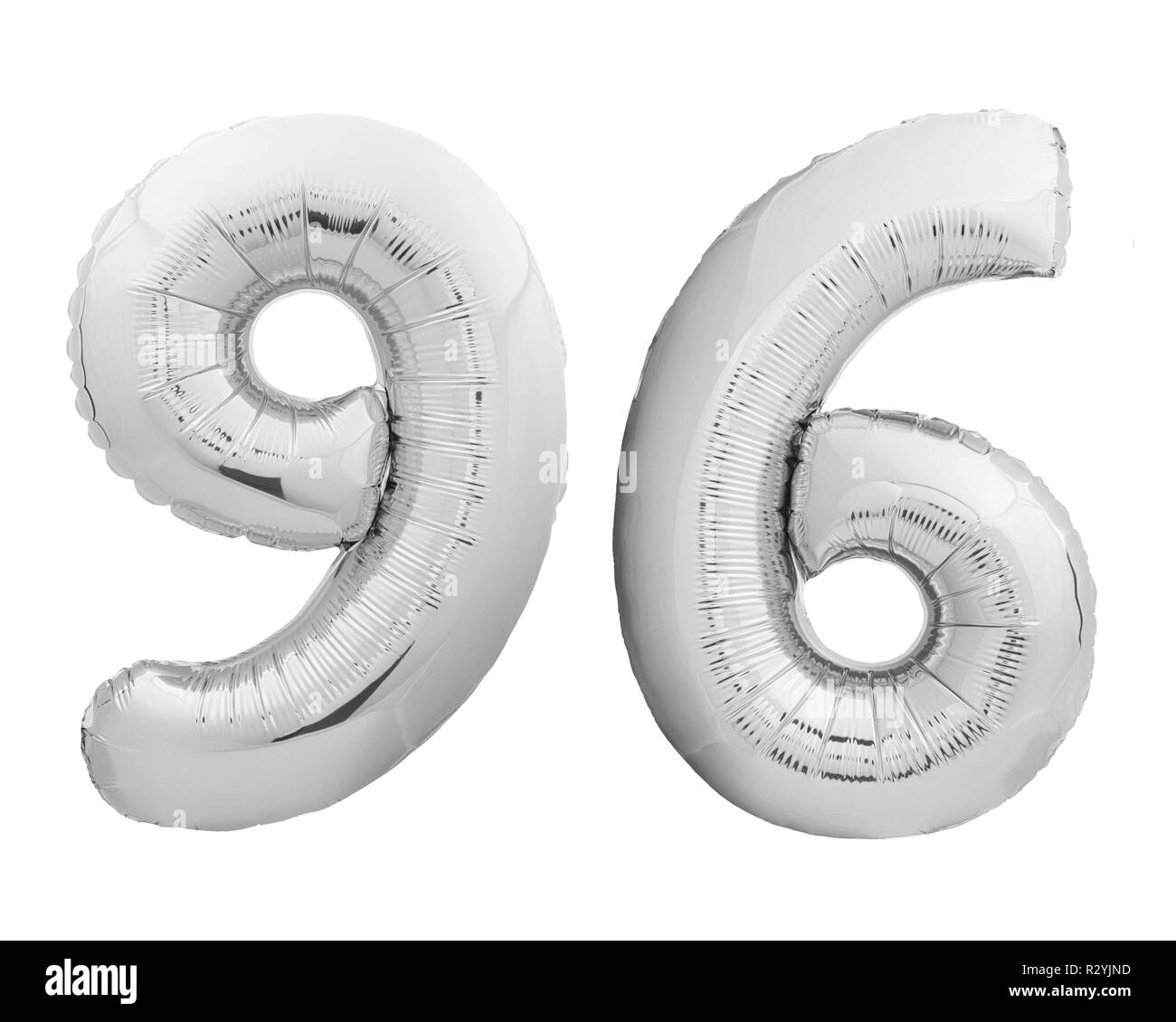 Silver chrome number number 96 ninety six made of inflatable balloon on ...
