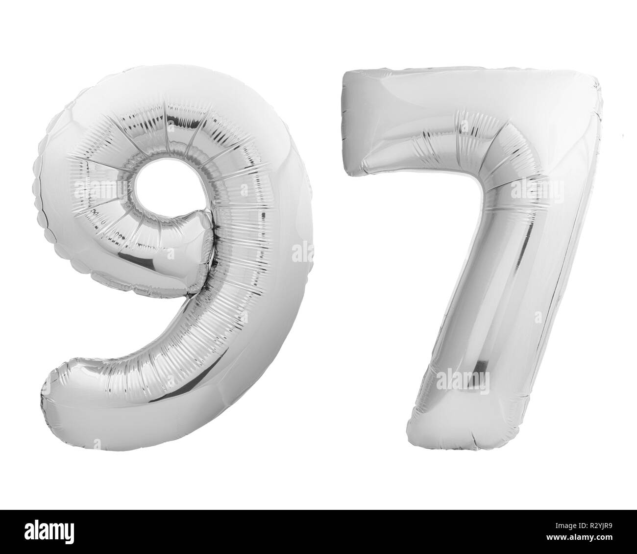 Silver chrome number number 97 ninety seven made of inflatable balloon ...