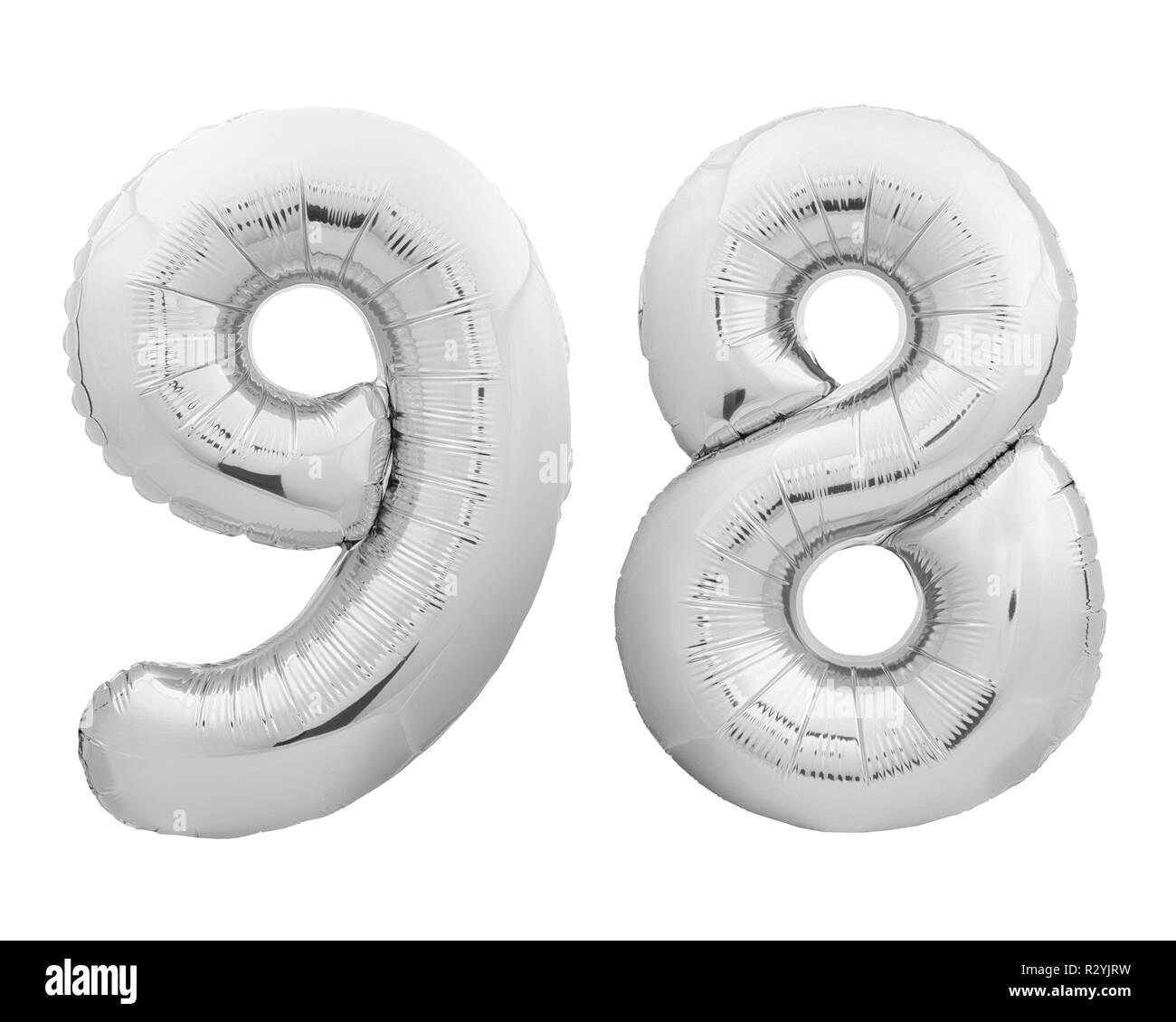 Silver chrome number number 98 ninety eight made of inflatable balloon ...