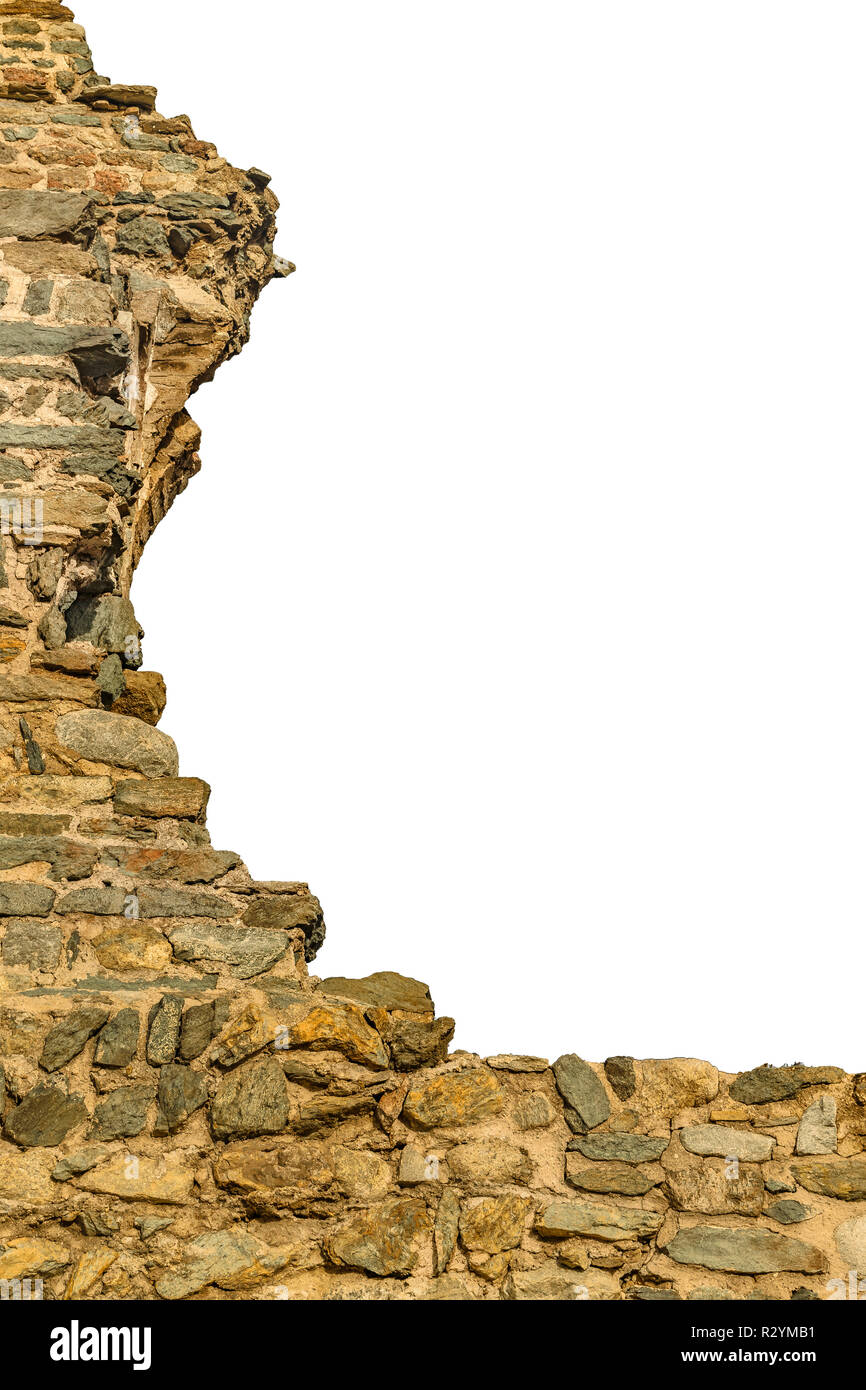 White background with antique broken brick wall stone borders Stock ...