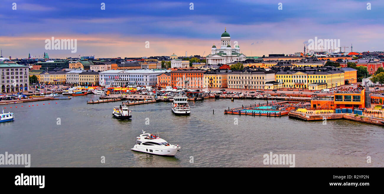 Helsinki cityscape with Helsinki Cathedral and Market Square, Finland ...