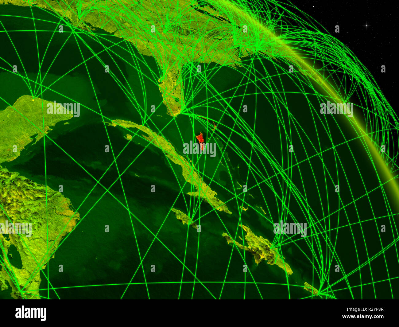 Bahamas from space on model of digital planet Earth with network ...