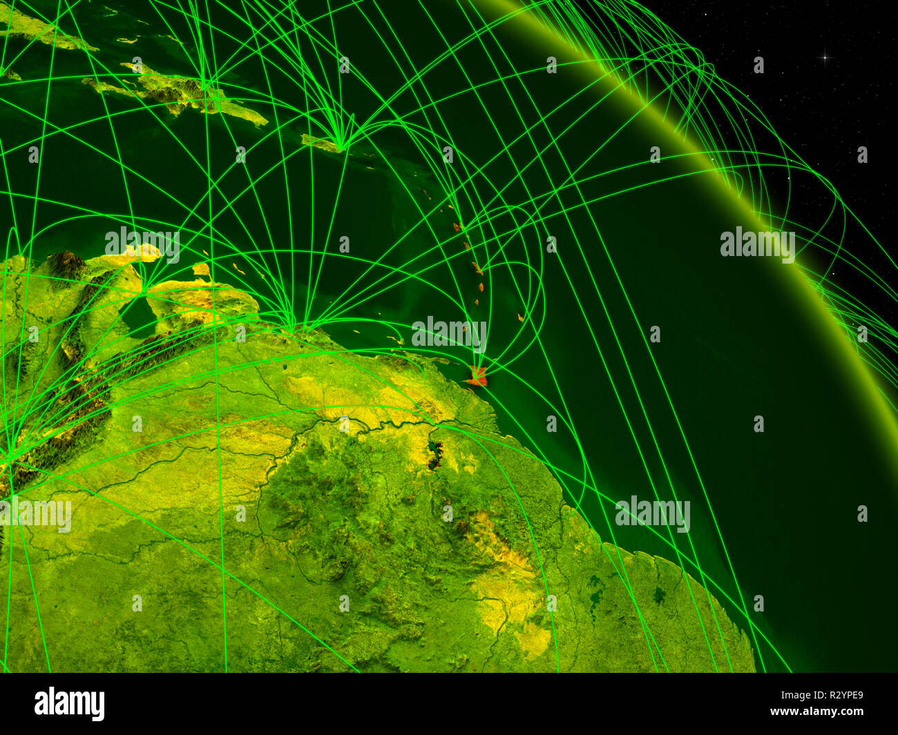 Caribbean from space on model of digital planet Earth with network ...