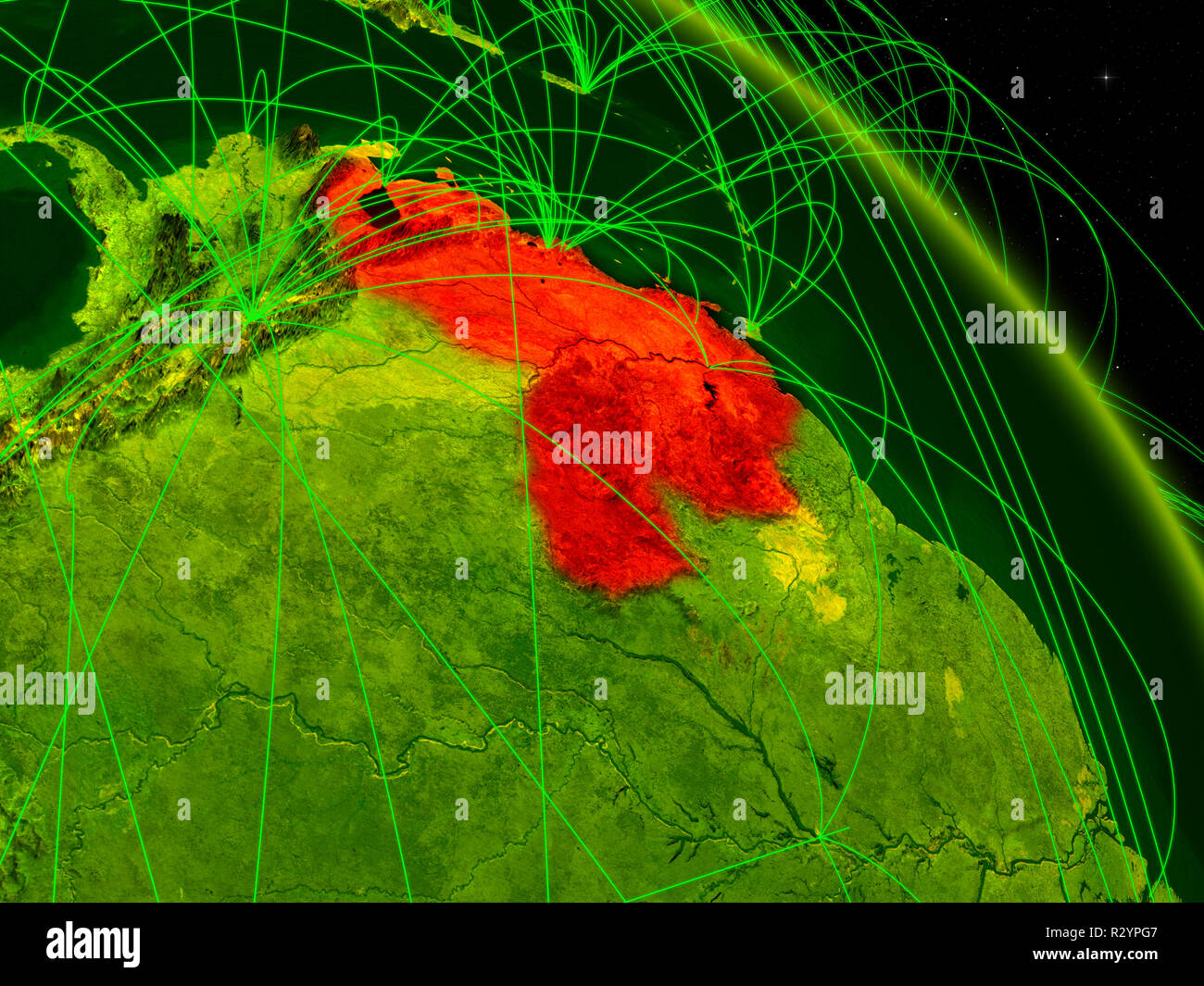 Venezuela from space on model of digital planet Earth with network ...