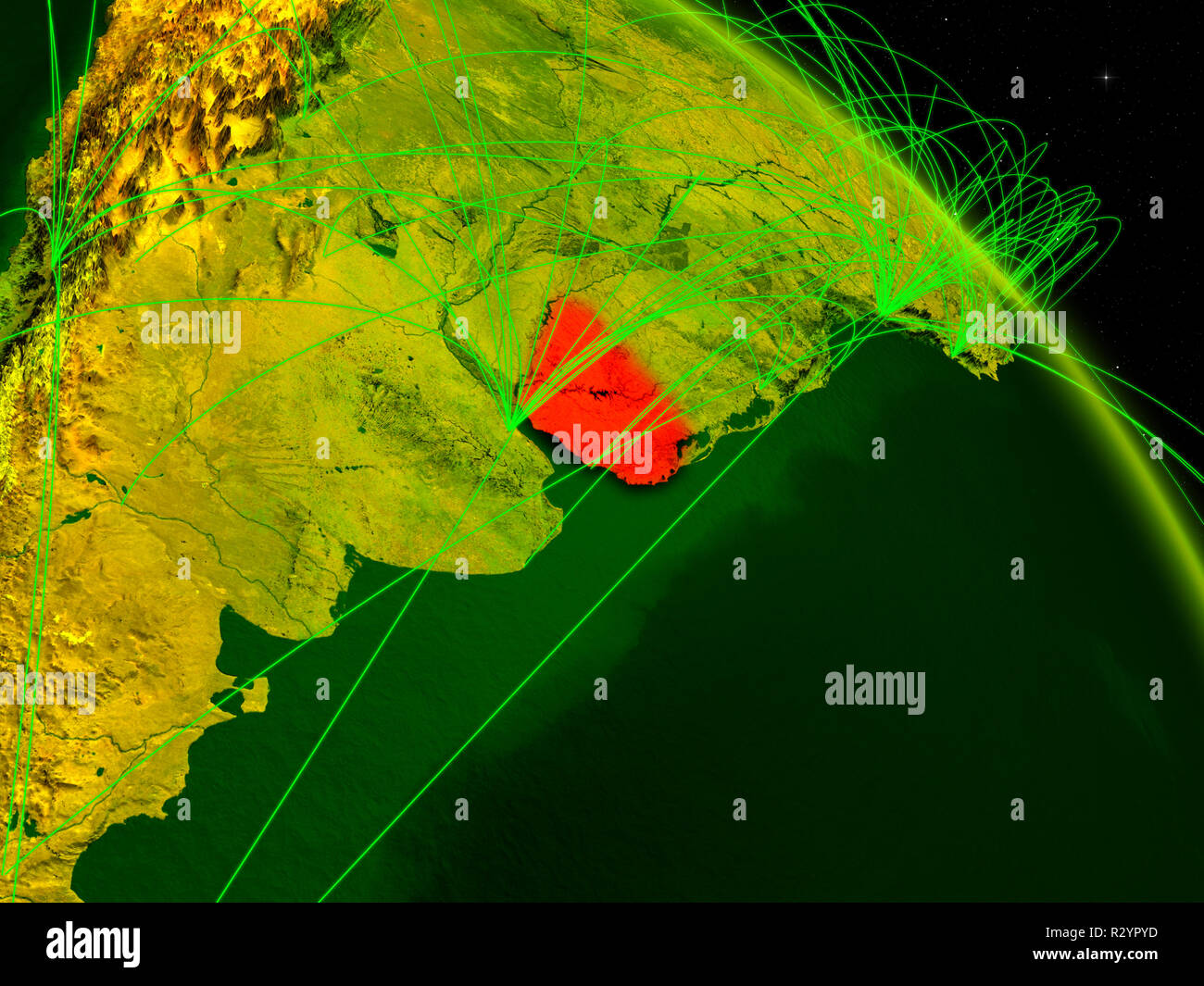 Uruguay from space on model of digital planet Earth with network ...