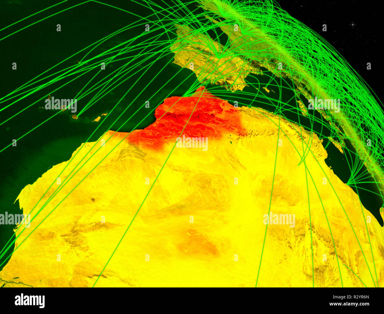 Morocco from space on model of digital planet Earth with network ...
