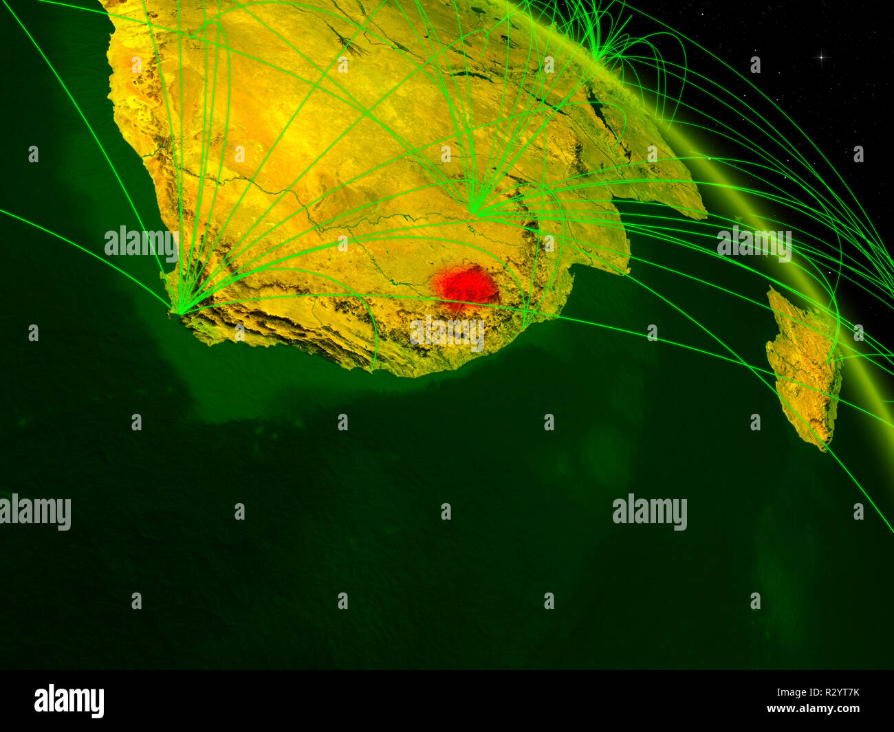 Lesotho from space on model of digital planet Earth with network ...
