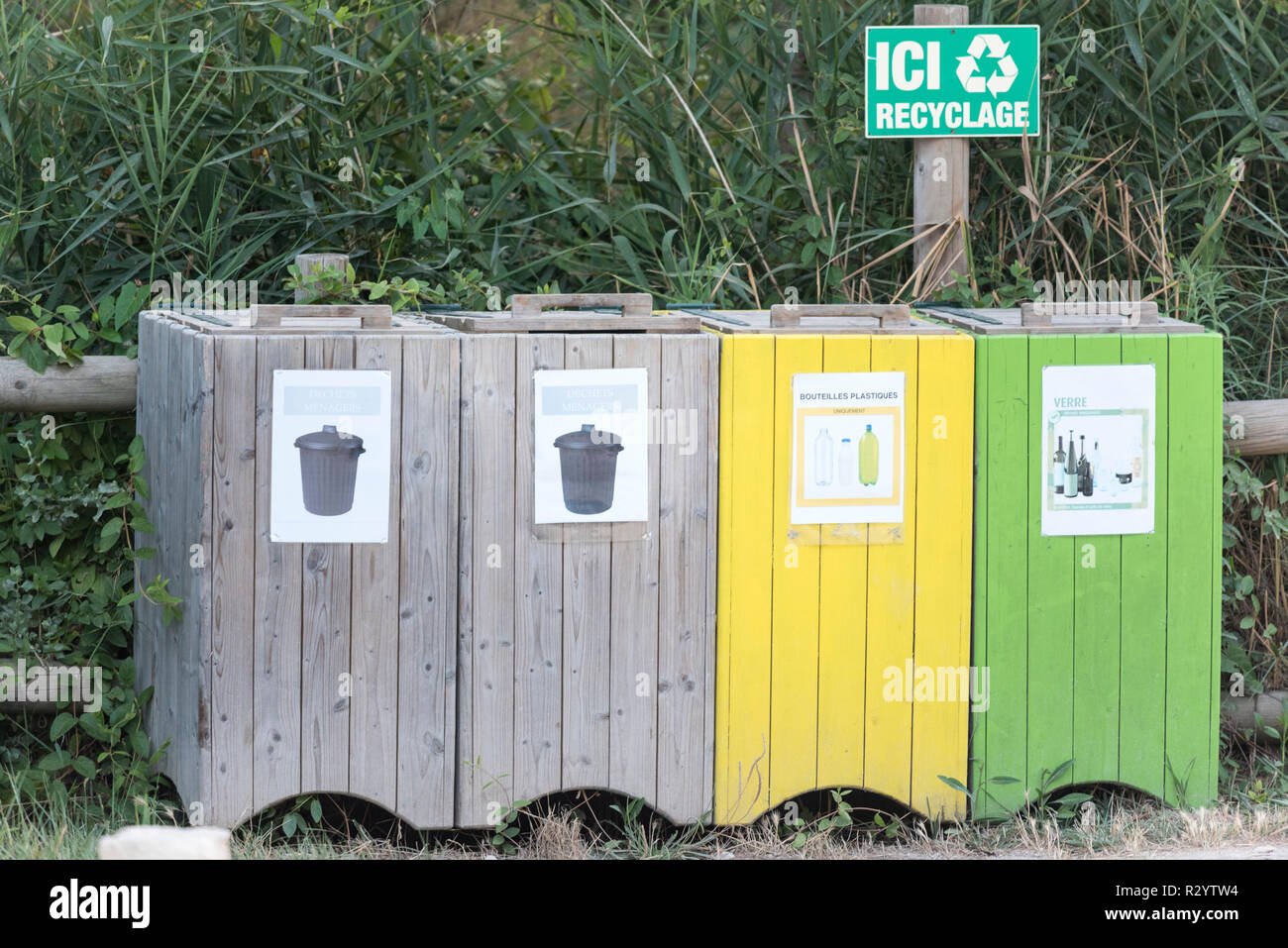 Containers for waste sorting, Camargue, France Stock Photo - Alamy