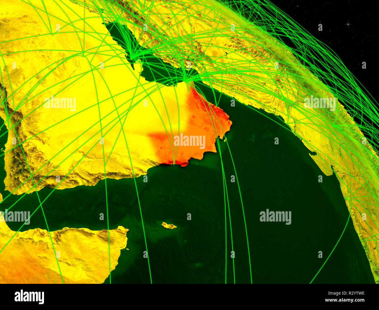 Oman from space on model of digital planet Earth with network. Concept ...