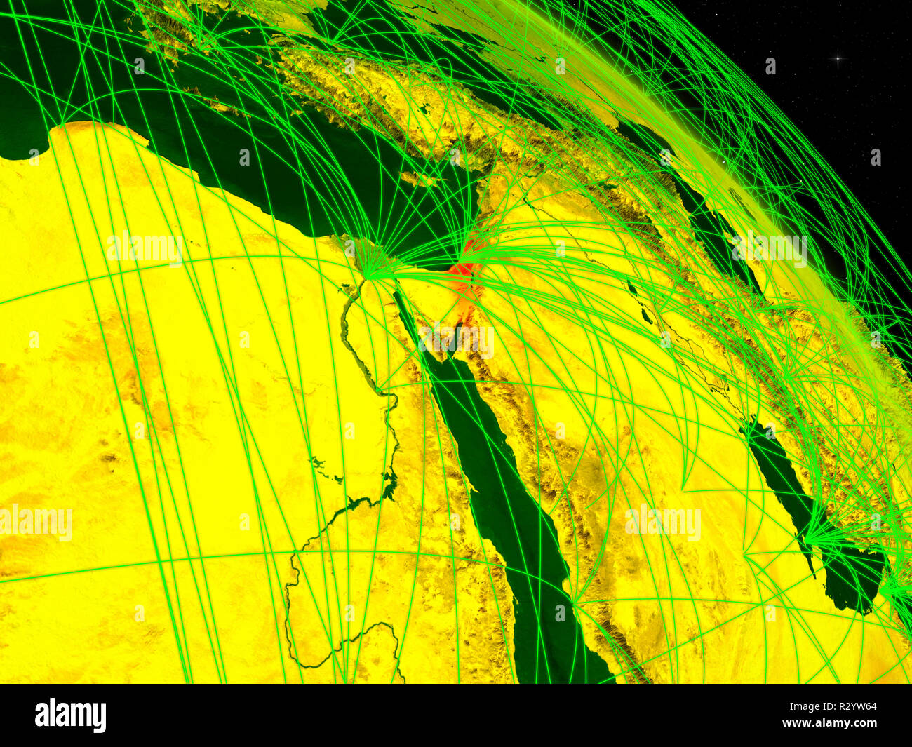 Israel from space on model of digital planet Earth with network ...
