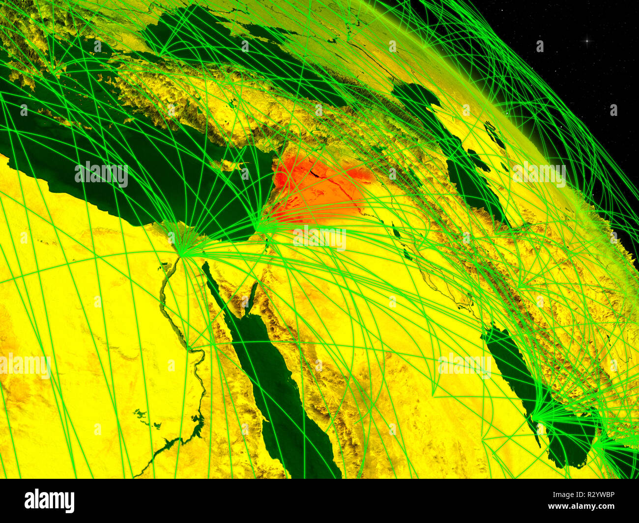 Syria from space on model of digital planet Earth with network. Concept ...