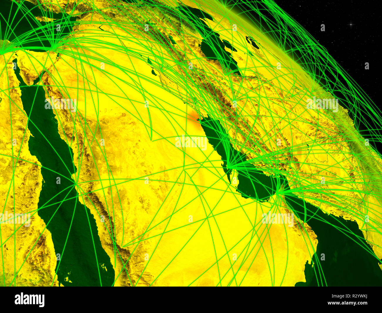 Kuwait from space on model of digital planet Earth with network ...