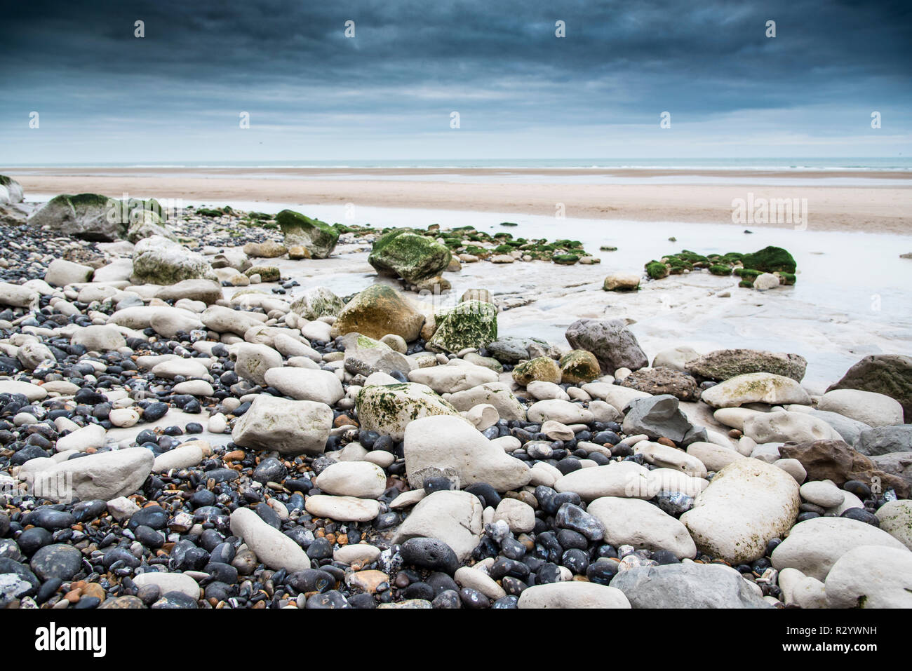 Scree of the Cap blanc nez Cliff, on Escalles Beach, Pas de Calais ...